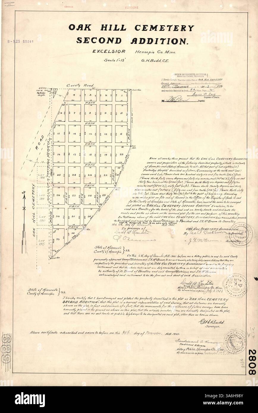 The Oak Hill Cemetery Second Addition in Minneapolis, showing the ...