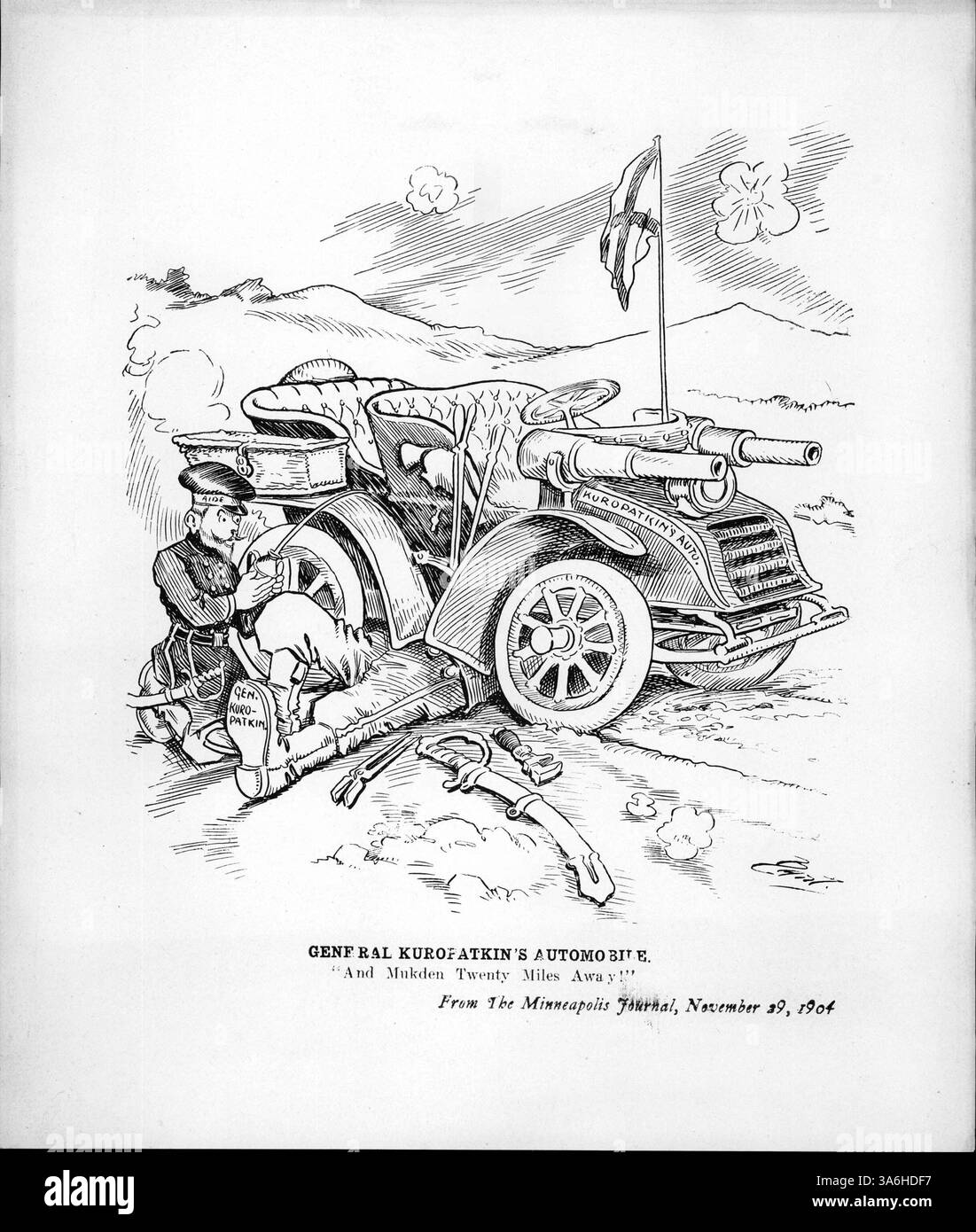 General Kuropatkin's automobile, equipped with cannons, broke down ...