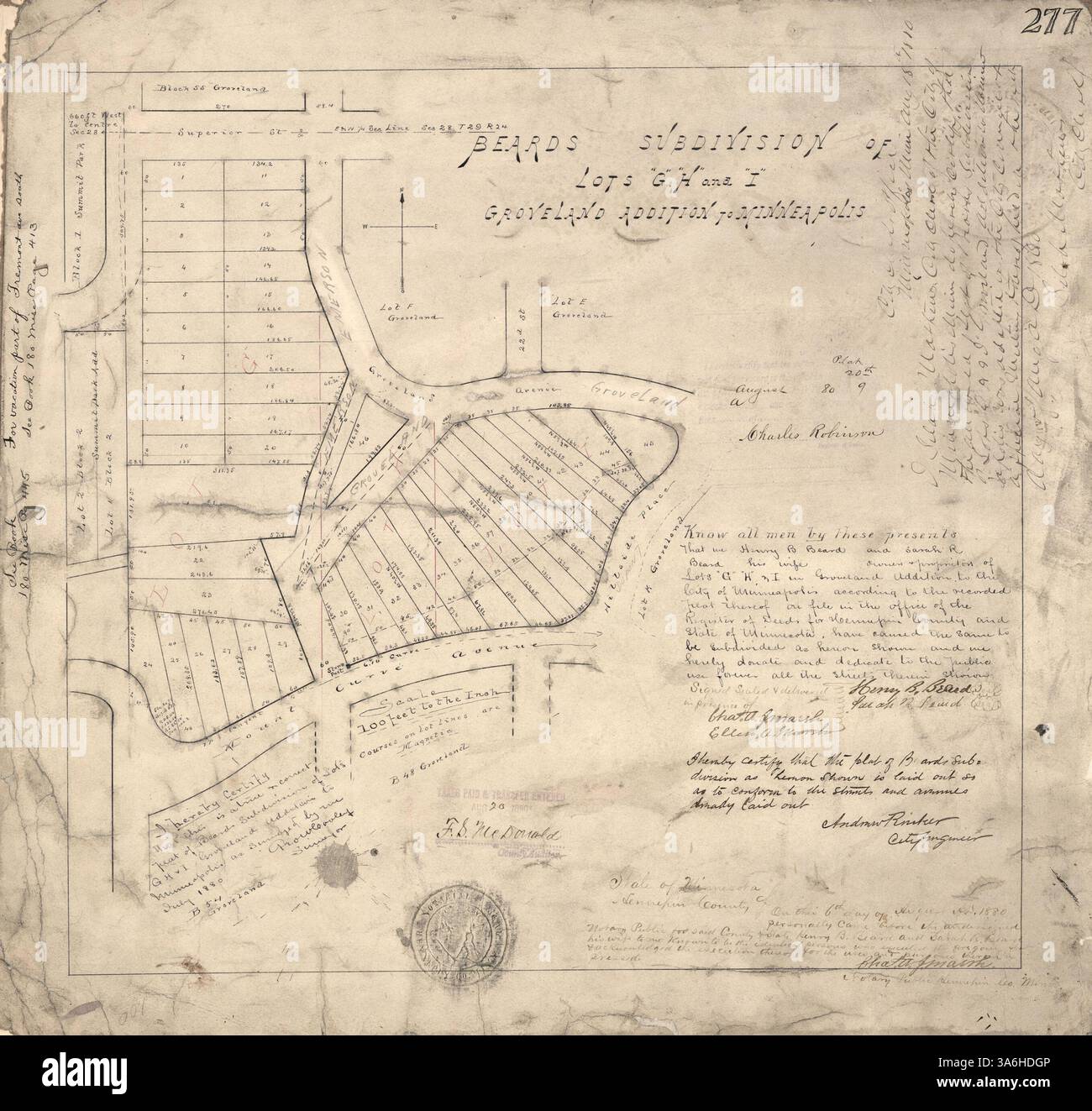 This plat shows Beard's Subdivision of Lots 'G,' 'H,' and 'I' in the ...