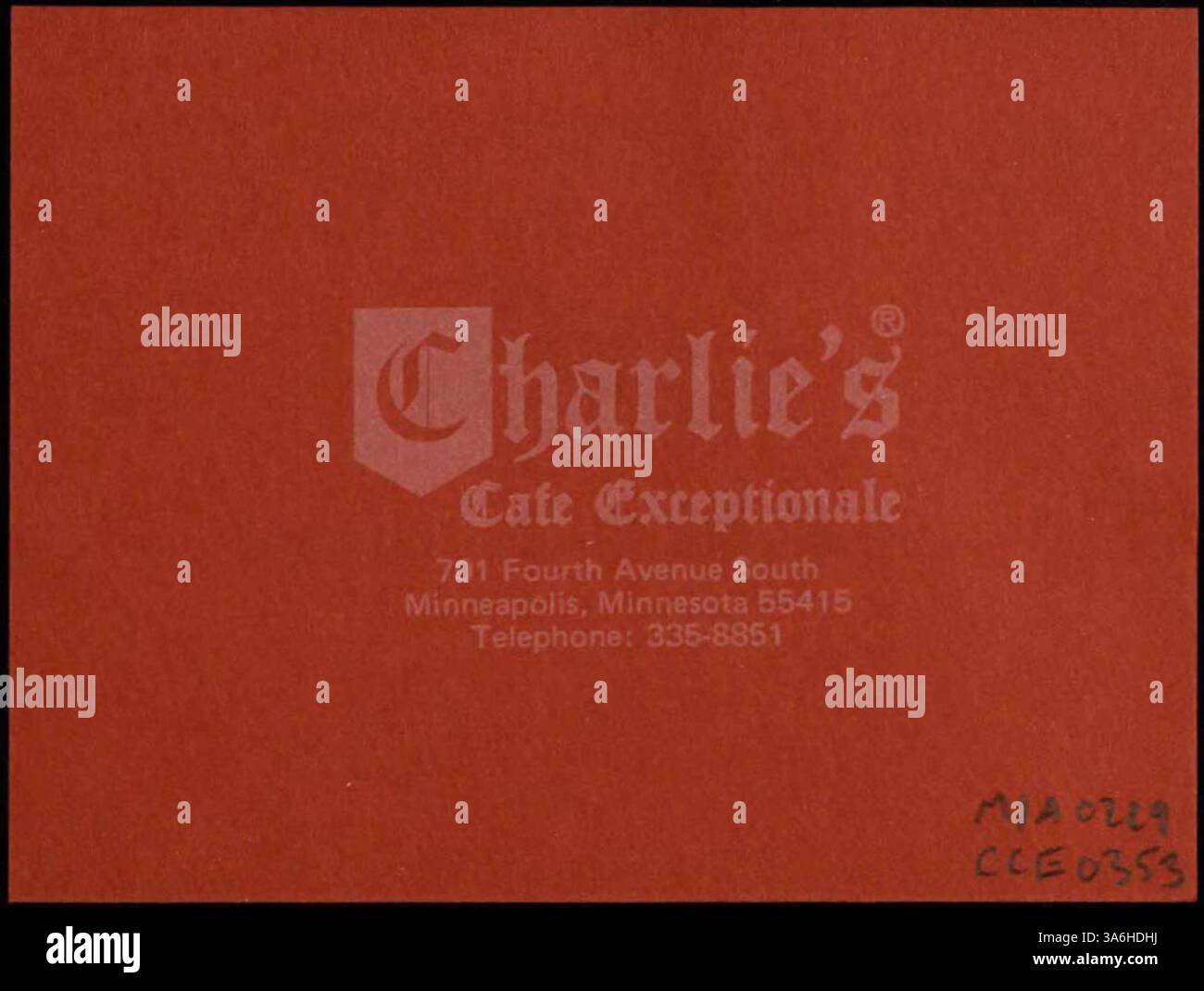 This promotional card for Charlie's Cafe Exceptionale highlights the ...
