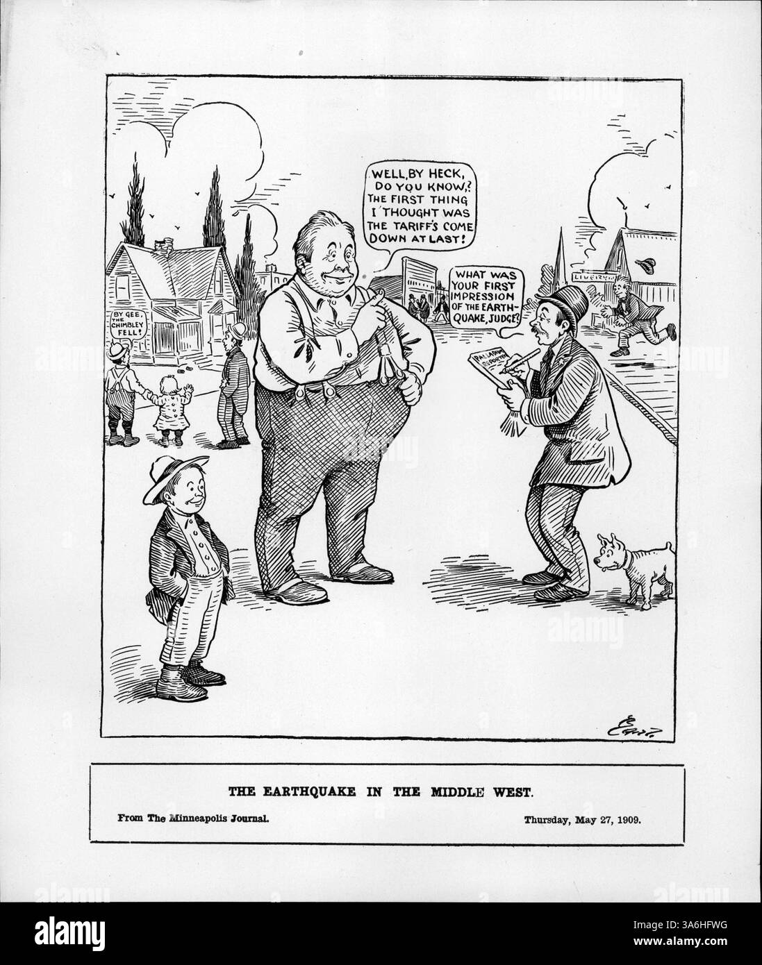 A 1927 cartoon humorously depicts a reporter interviewing a man about ...