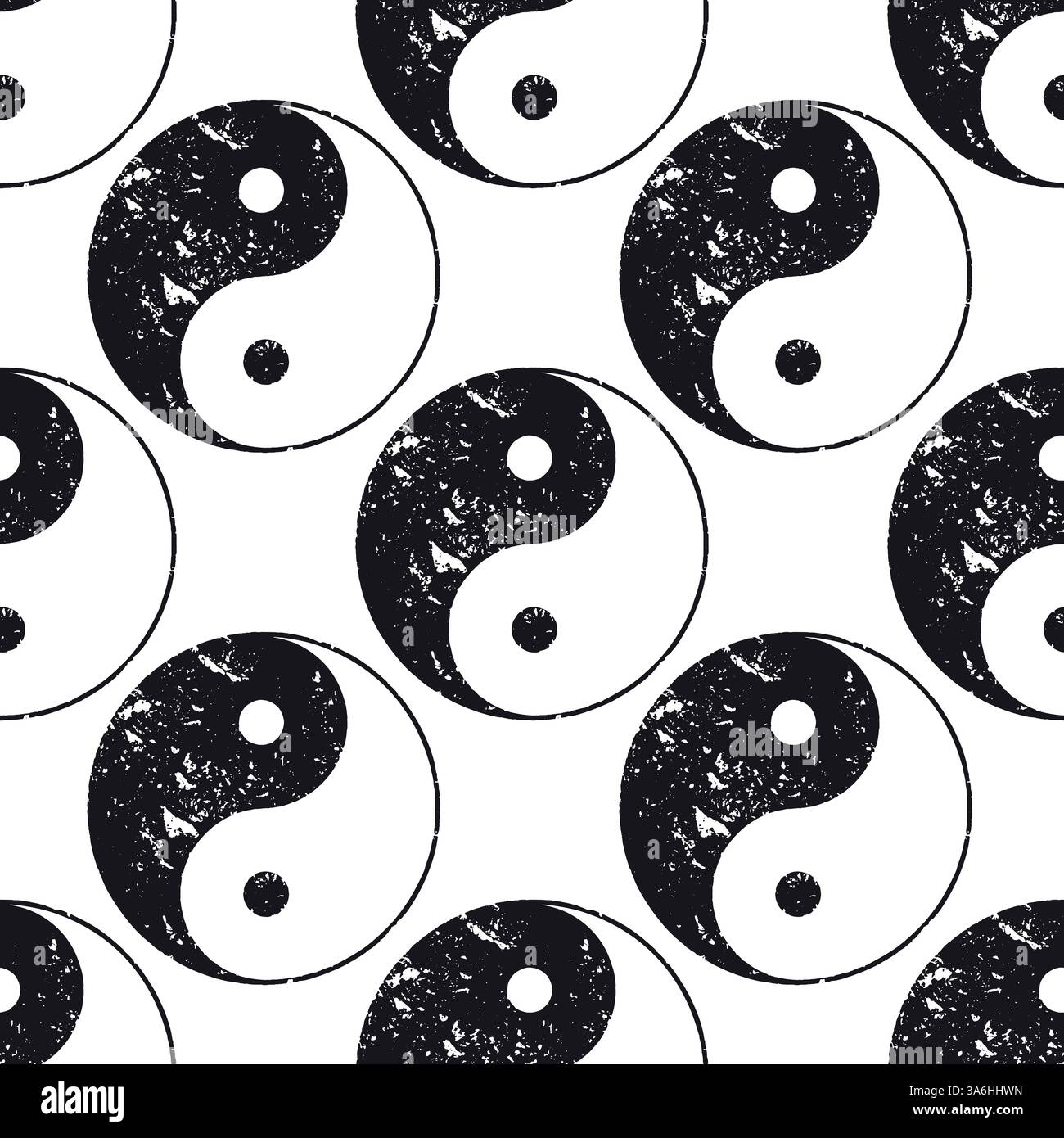 Black and white seamless pattern with yin and yang symbols with rough ...