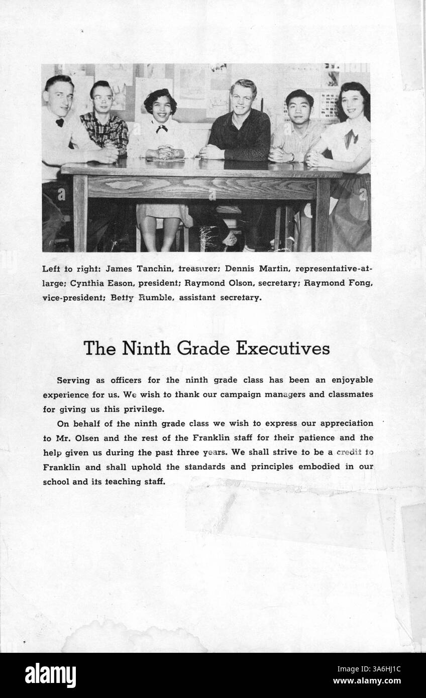 The 1954 yearbook of Franklin Junior High features the ninth-grade ...