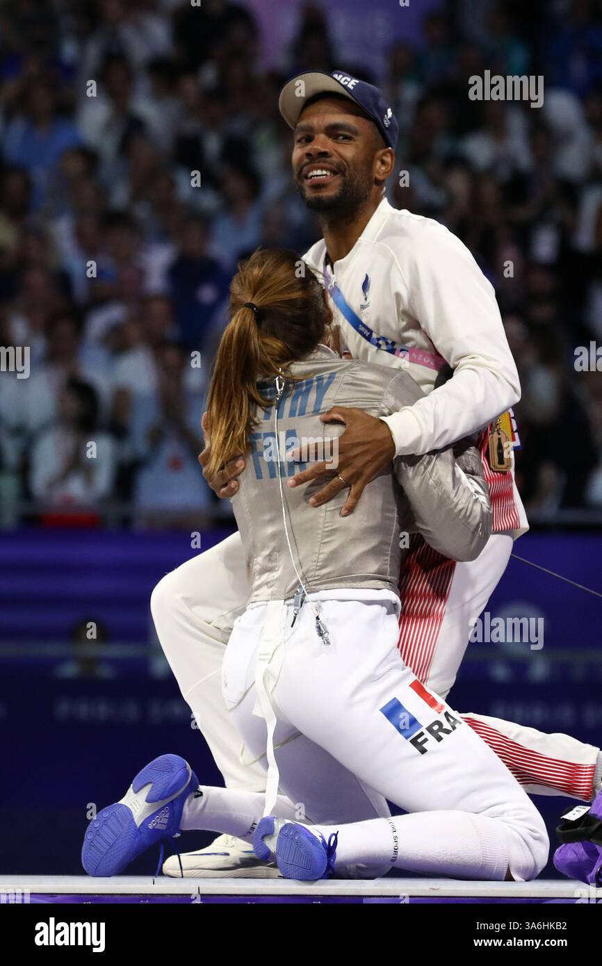 July 29th, 2024 - Paris, France: Bolade Apithy is hugged by his wife ...