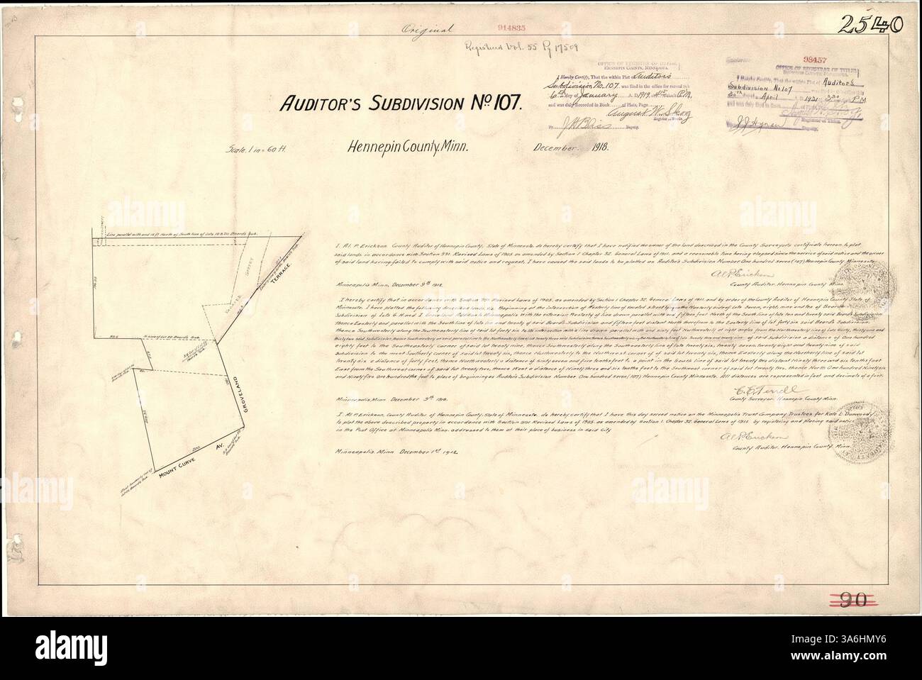 Auditor's Subdivision No. 107 is a subdivision map detailing the land ...