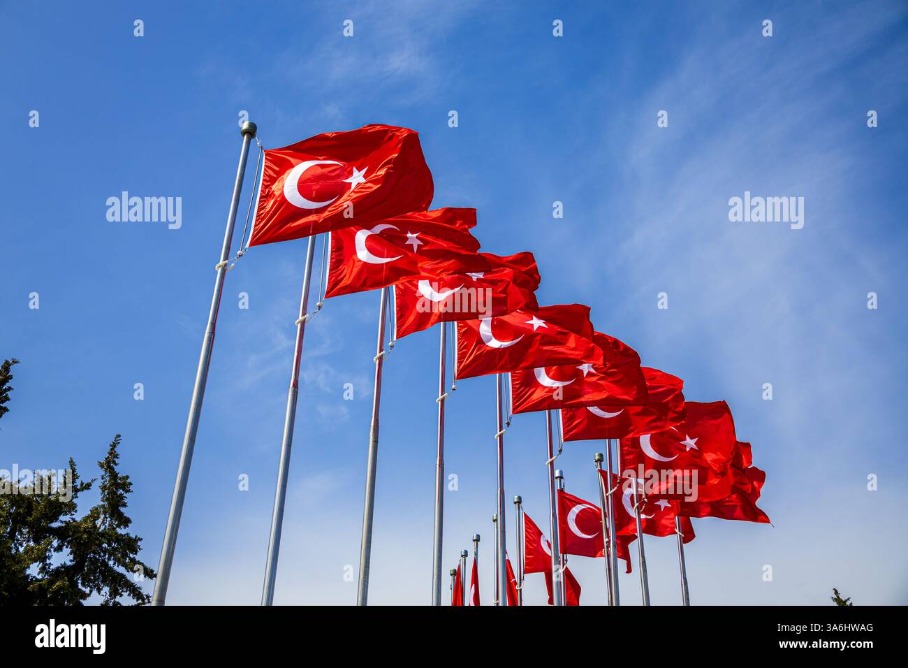 Turkish Flags Waving Against a Clear Blue Sky Stock Photo - Alamy