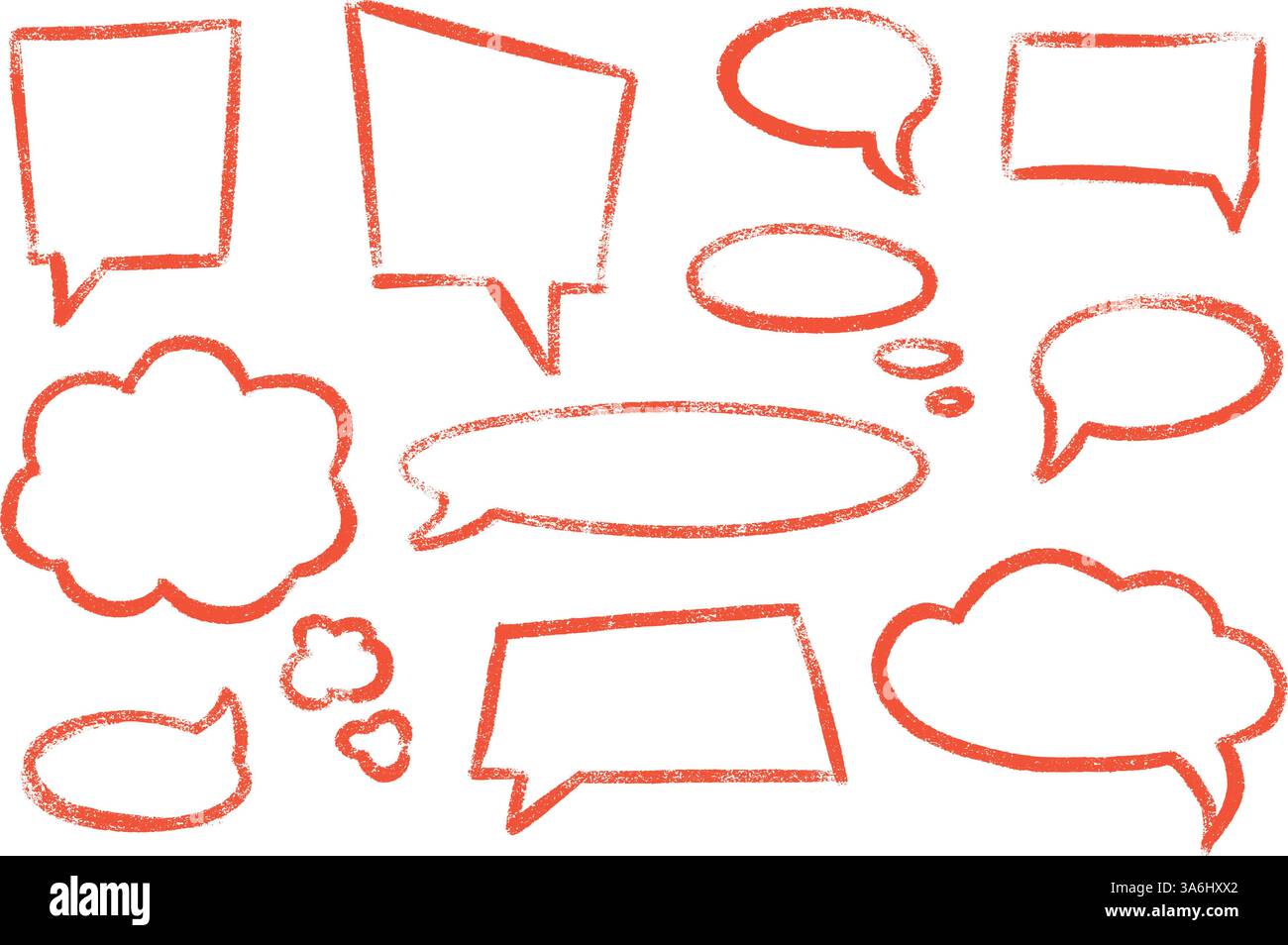 Red chalk speech bubble hand drawn vector set - think cloud, dialog ...