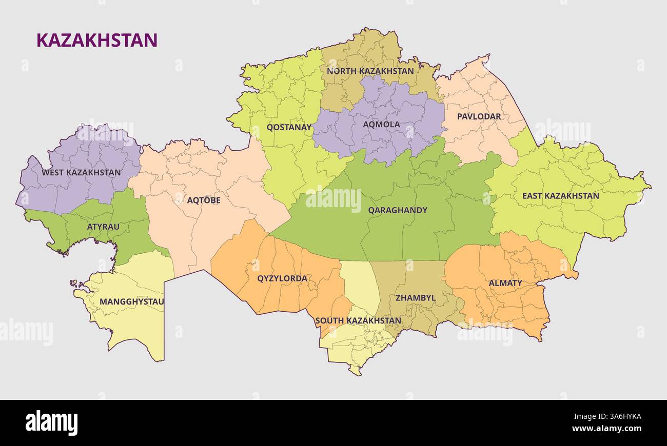 Map of Kazakhstan with its Regions Stock Vector Image & Art - Alamy