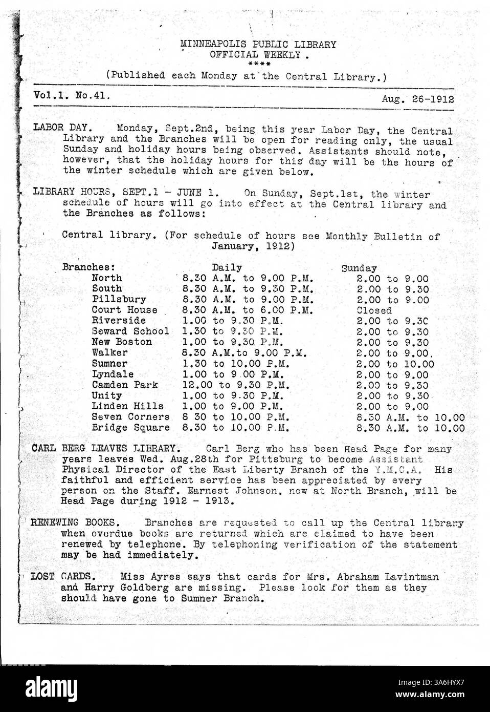 This 1912 weekly bulletin of the Minneapolis Public Library provides ...