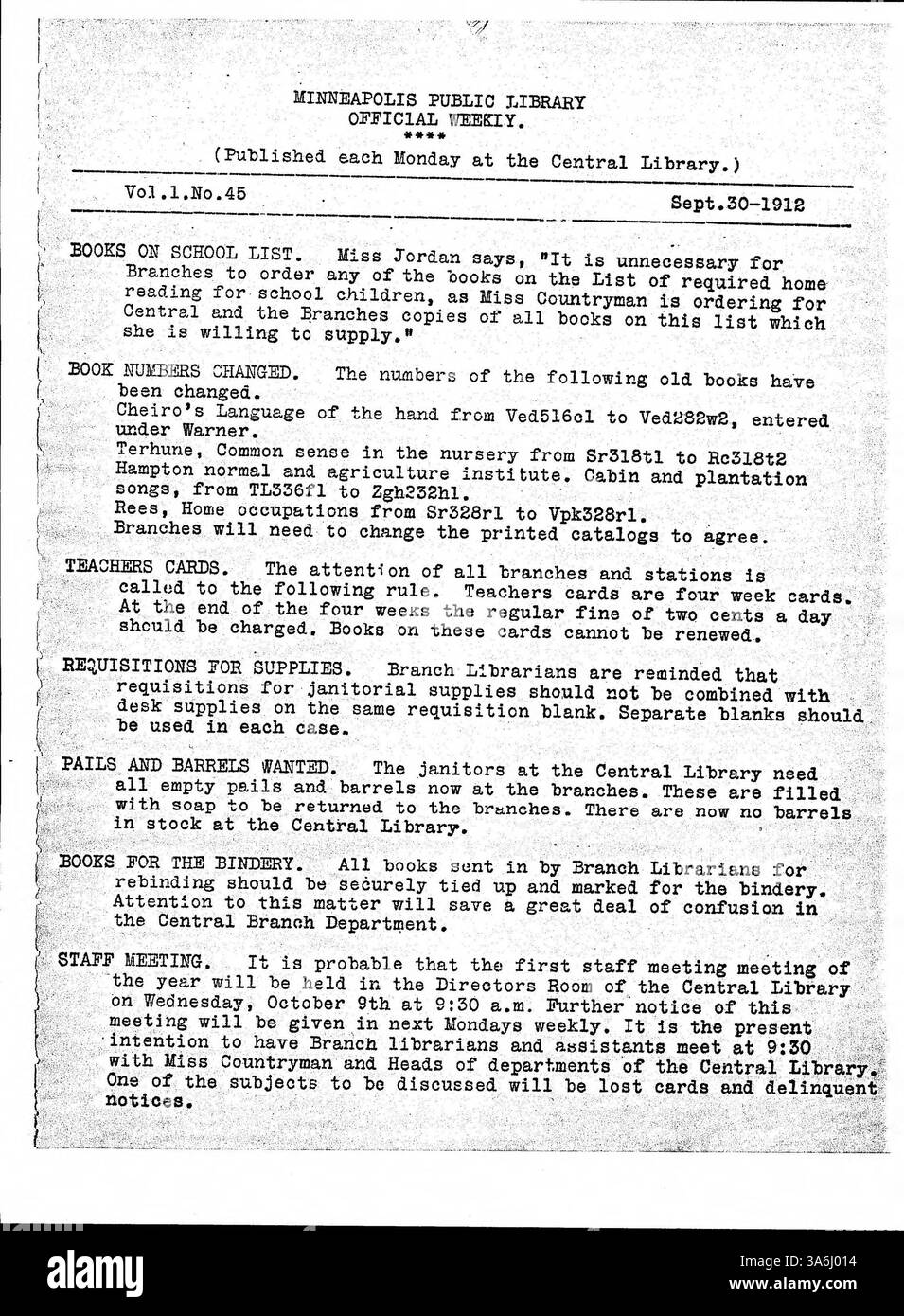 This 1912 Minneapolis Public Library Official Bulletin serves as an ...