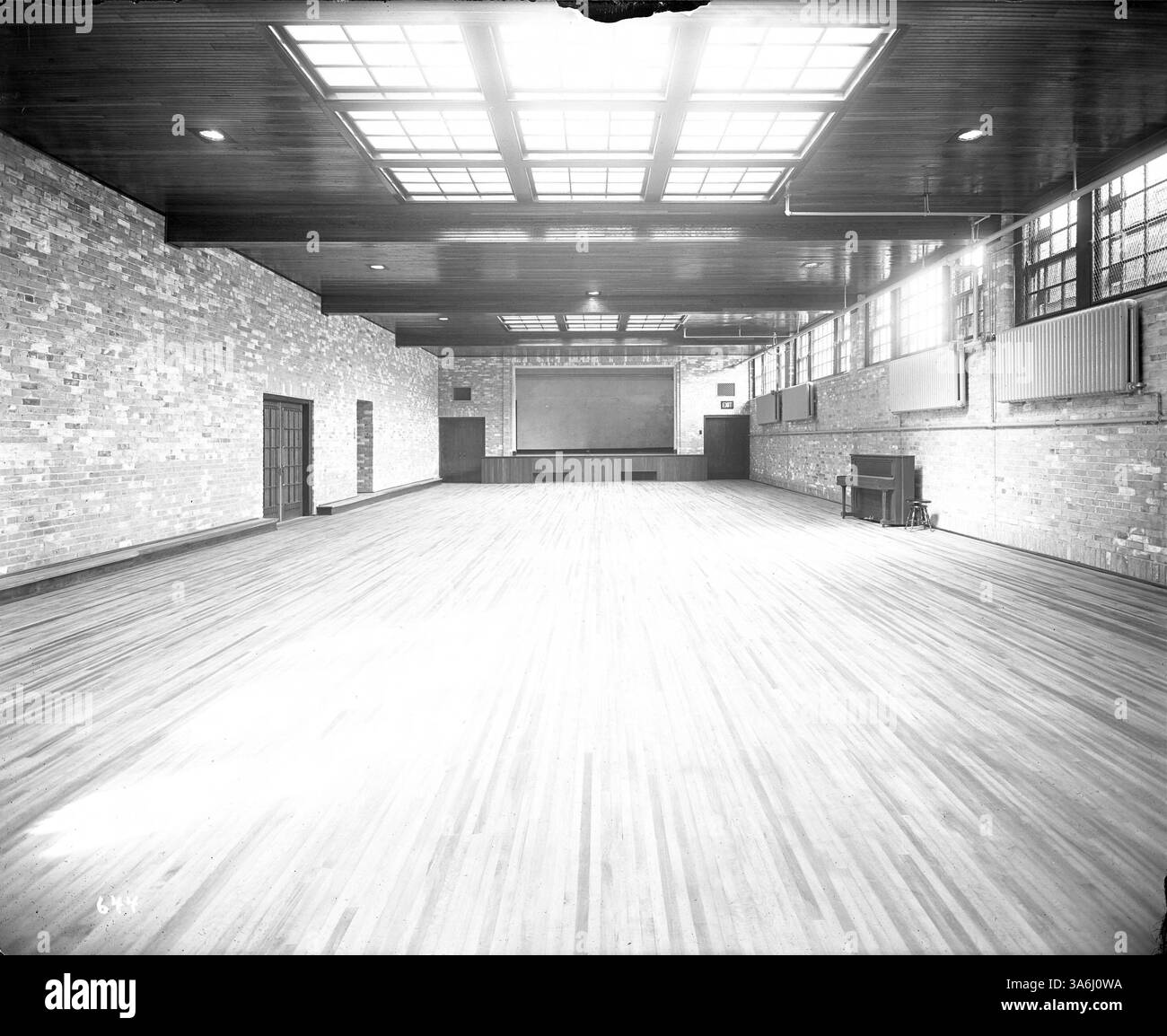 A photograph of the new gymnasium and stage at Monroe School ...