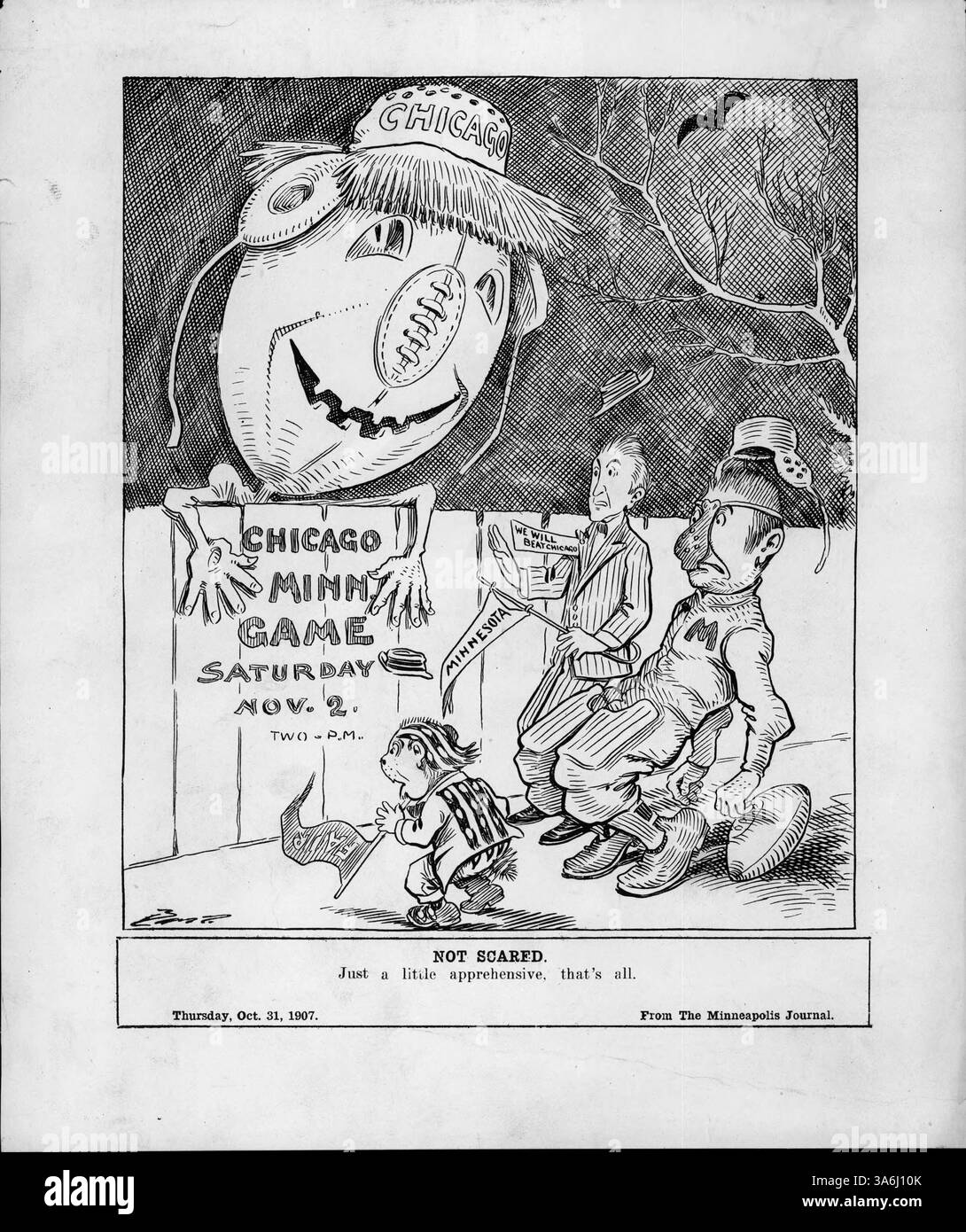 In this 1940s cartoon, a Minnesota football player and fan express ...