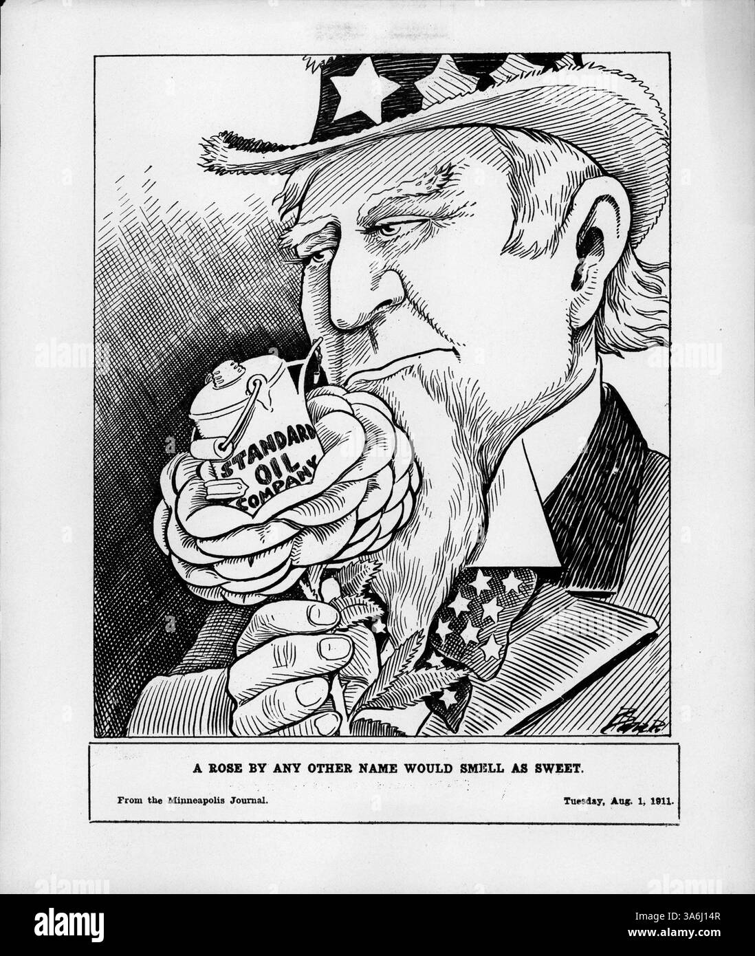 A political cartoon depicts Uncle Sam holding a rose containing a ...