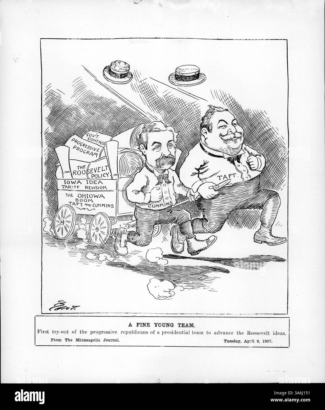 This political illustration features Taft and Cummins pulling the ...