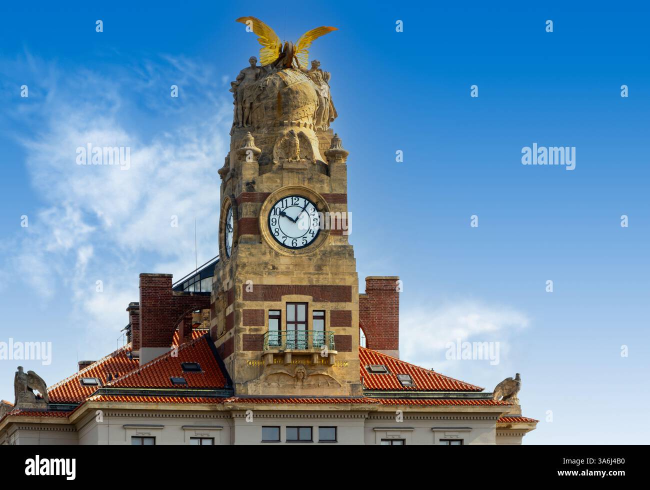 Prague, Prague, Czech Republic. Art nouveau railway station ...