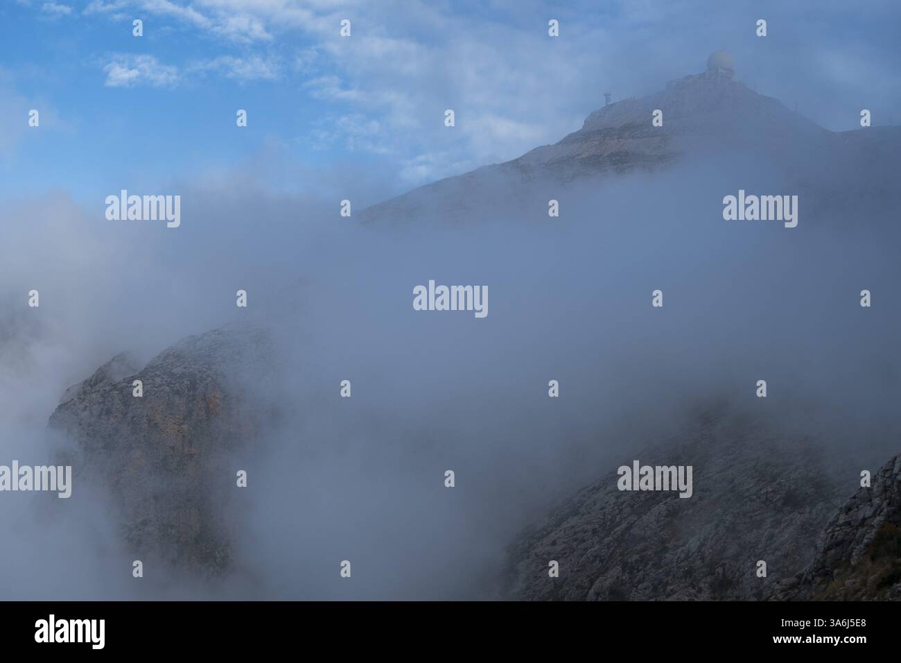 Top of Puig Major with the radar installations surrounded by mist ...