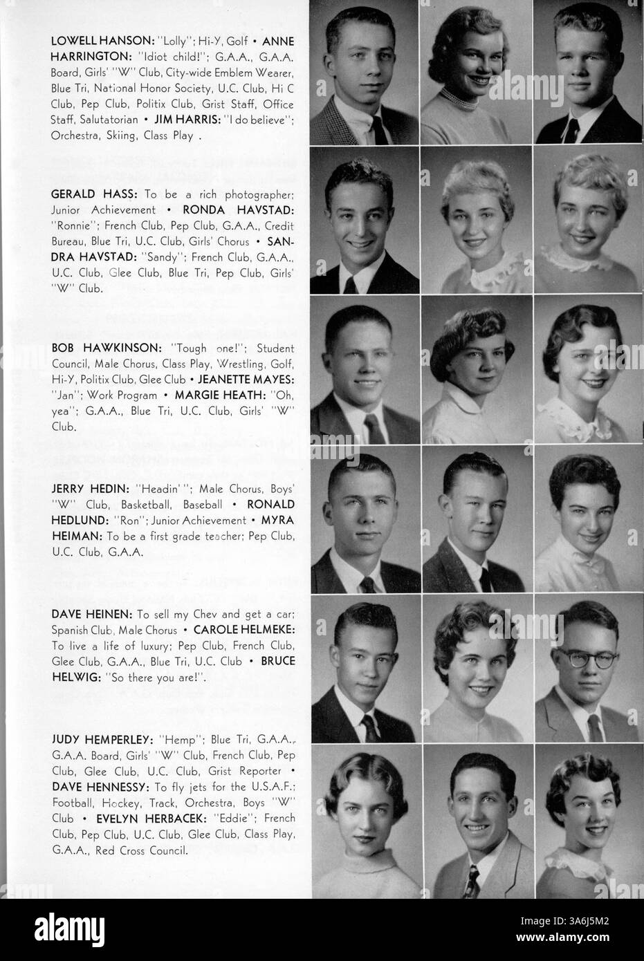 This 1956 wahian yearbook from washburn high school highlights t hi-res stock photography and ...