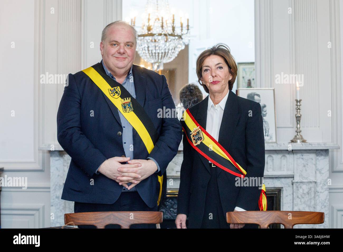 Gent, Belgium. 25th Mar, 2025. Ninove mayor Guy D'haeseleer and East ...