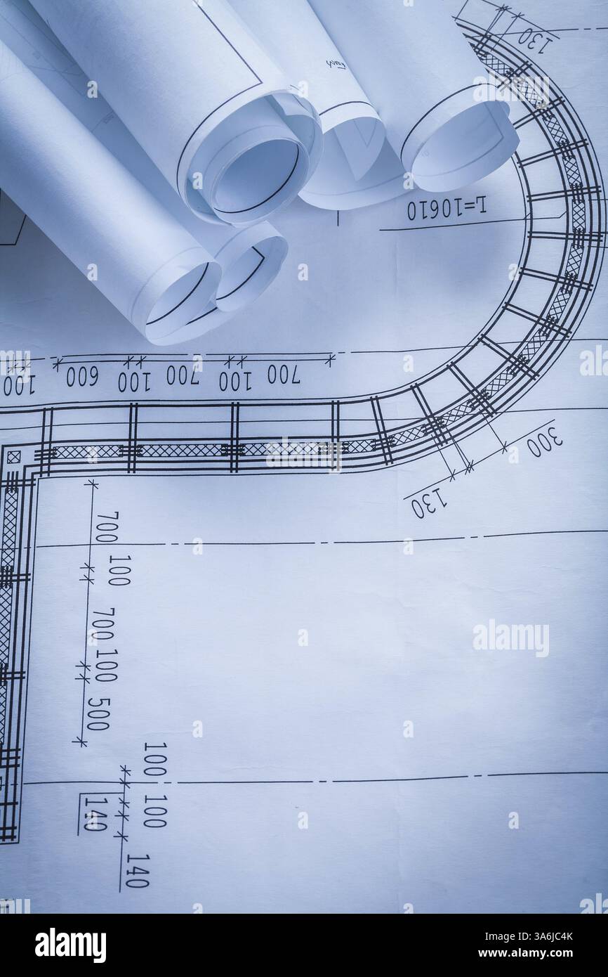 Group of construction blueprints building and architecture concept ...