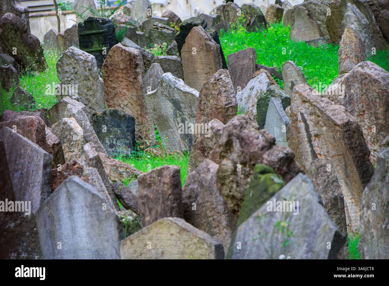 Tombstones in the Old Jewish Cemetery in Prague. One of the largest of ...