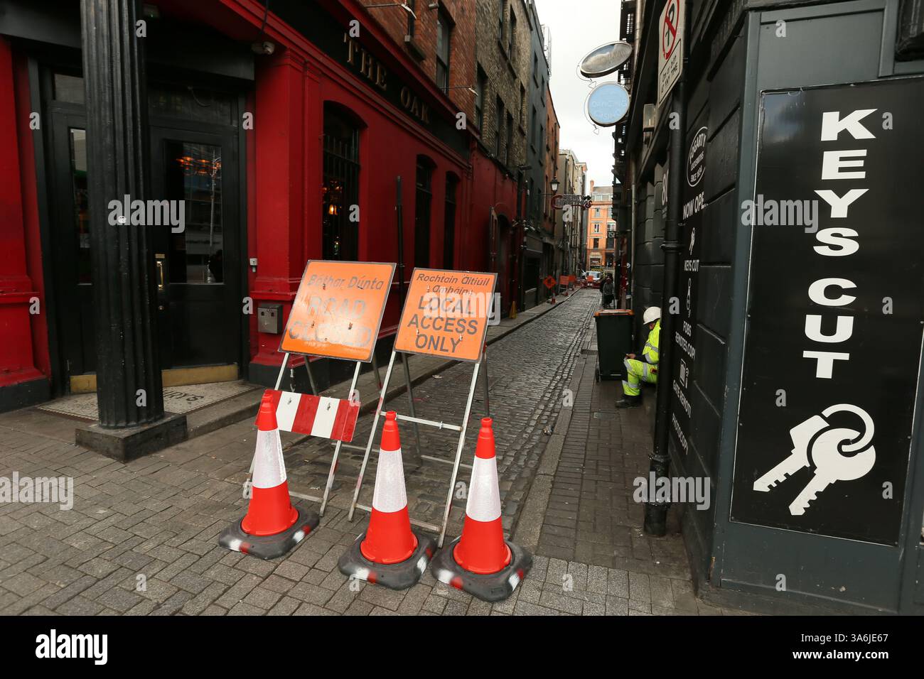 Dublin, Ireland - 12th March 2025 - Road closure signage blocking ...