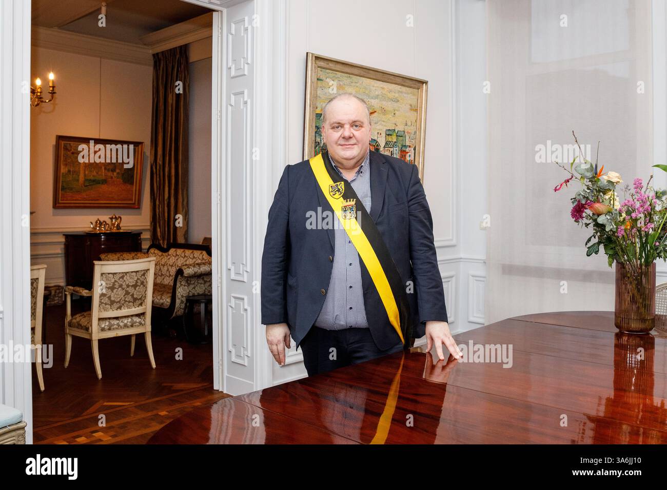 Gent, Belgium. 25th Mar, 2025. Ninove mayor Guy D'haeseleer poses for ...