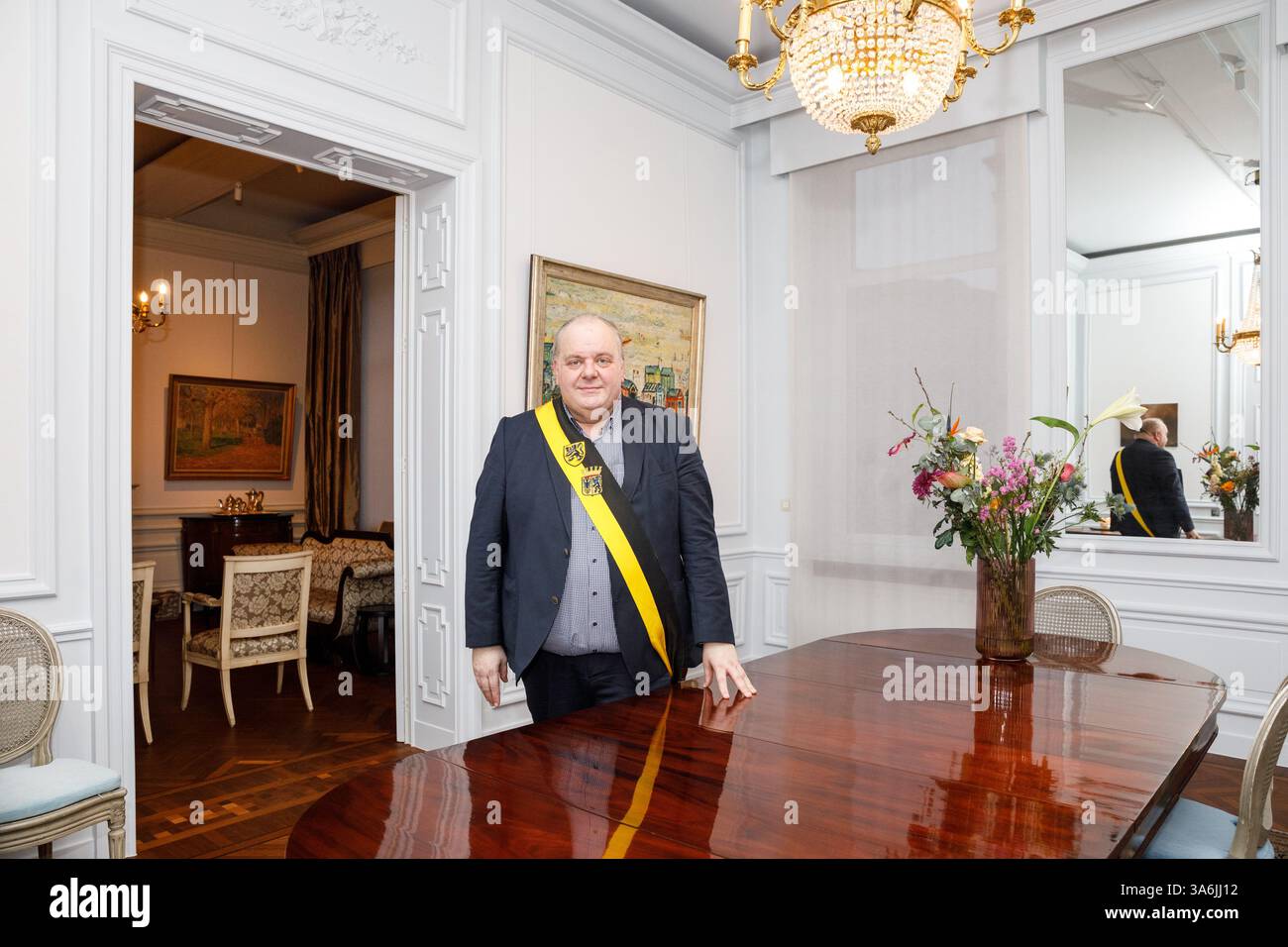 Gent, Belgium. 25th Mar, 2025. Ninove mayor Guy D'haeseleer poses for ...