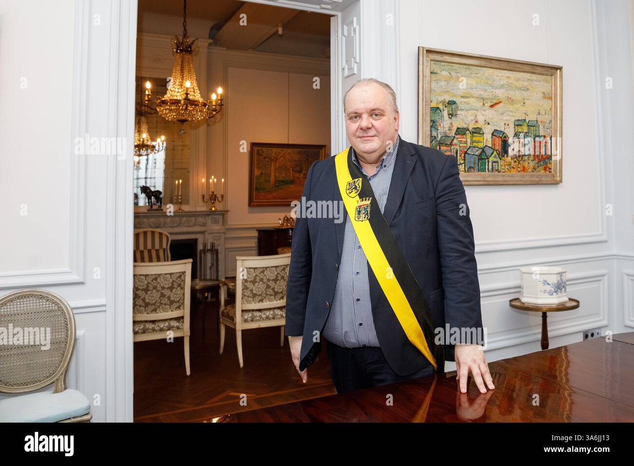 Gent, Belgium. 25th Mar, 2025. Ninove mayor Guy D'haeseleer poses for ...