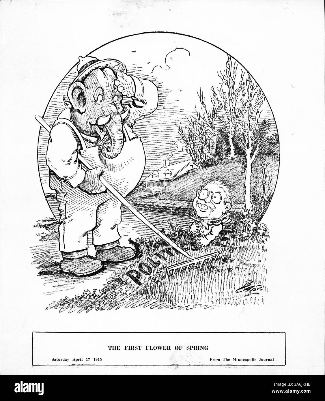 The artwork 'The First Flower of Spring' depicts the G.O.P. elephant ...