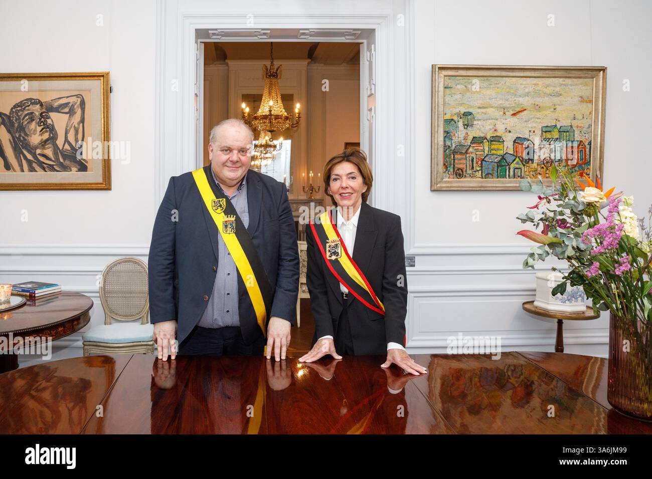 Gent, Belgium. 25th Mar, 2025. Ninove mayor Guy D'haeseleer and East ...