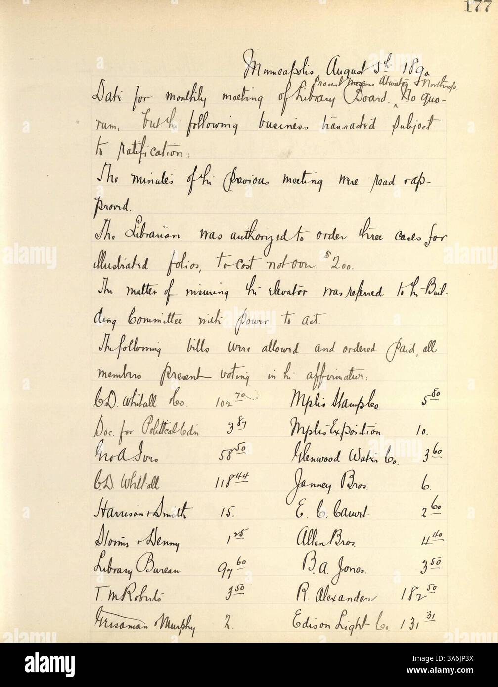 These 1890 meeting minutes of the minneapolis public library boa hi-res ...