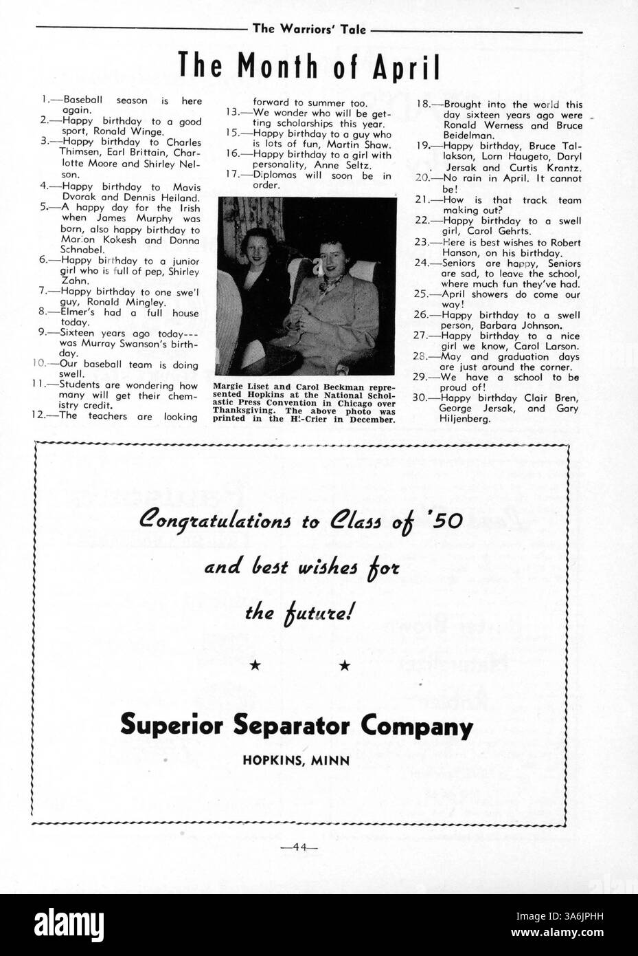 The 1950 Hopkins High School yearbook, 'The Warrior's Tale 50: Class of ...