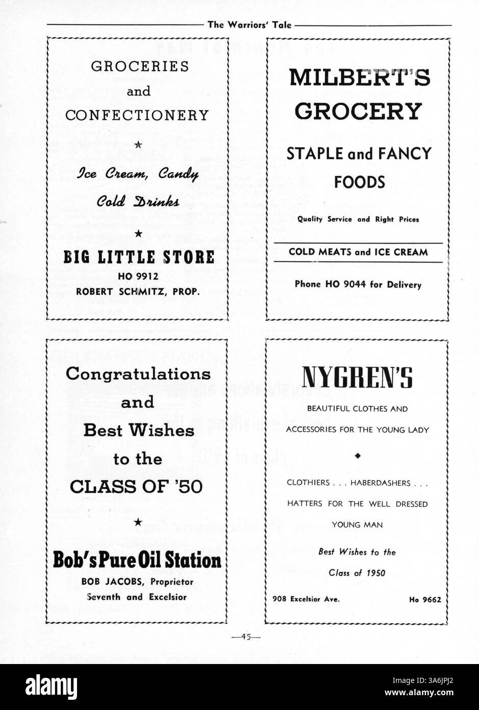 The Hopkins High School yearbook from 1950, titled 'The Warrior's Tale ...