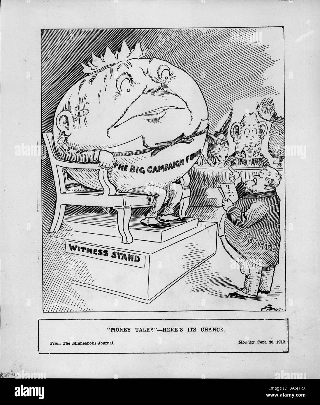 A political cartoon shows a giant bag of money labeled 'The Big ...