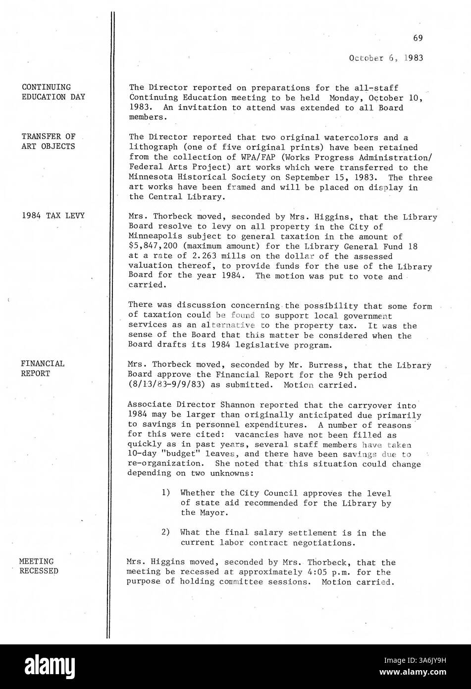 These 1983 minutes document the Minneapolis Public Library Board’s ...
