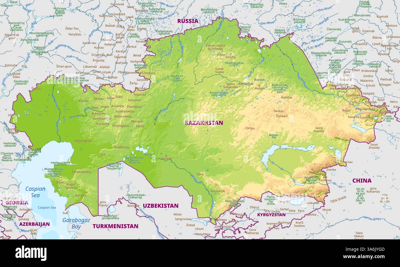 Detailed physical map of Kazakhstan Stock Vector Image & Art - Alamy