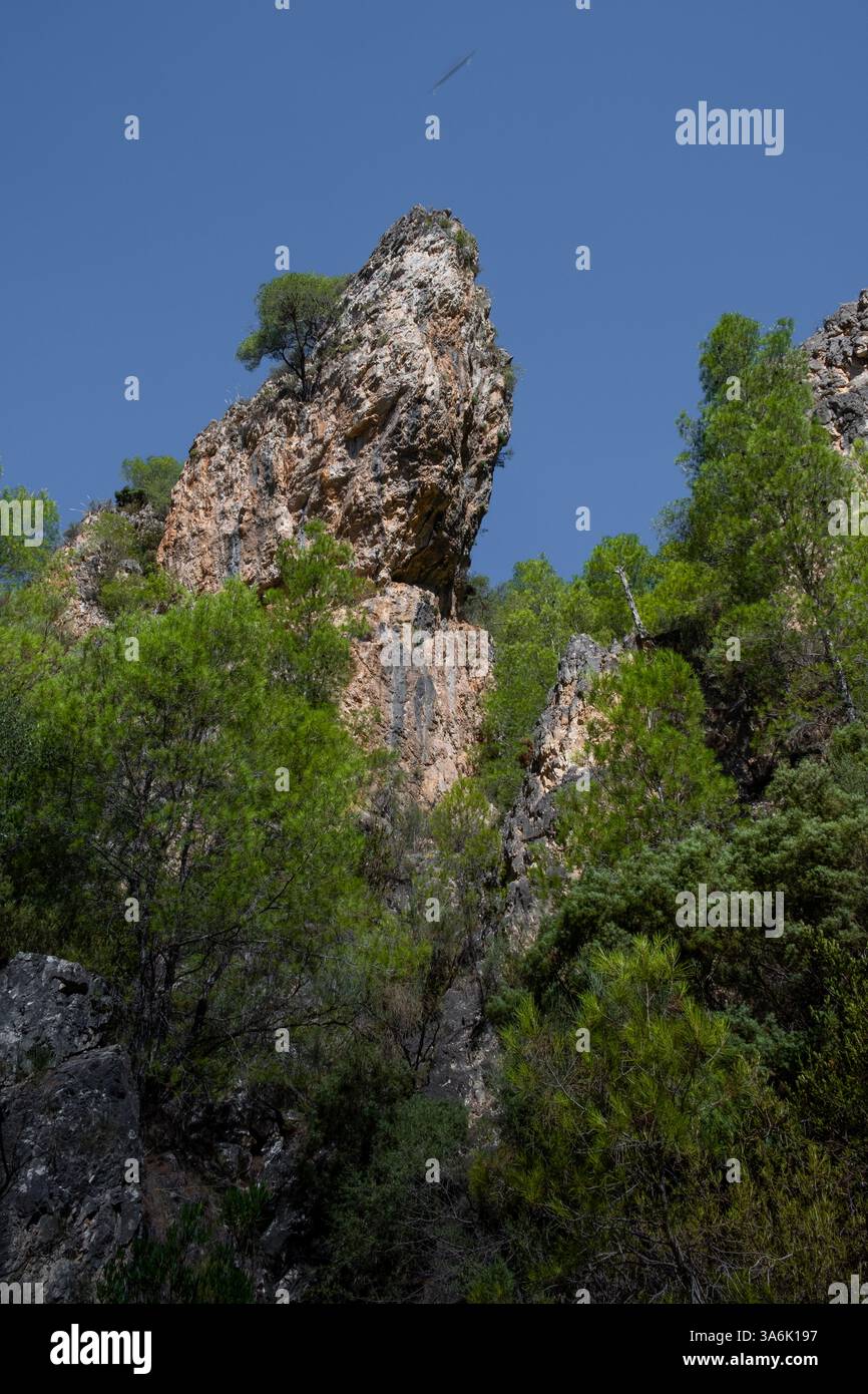 A huge rock formation emerges from the Mediterranean pines in southern ...