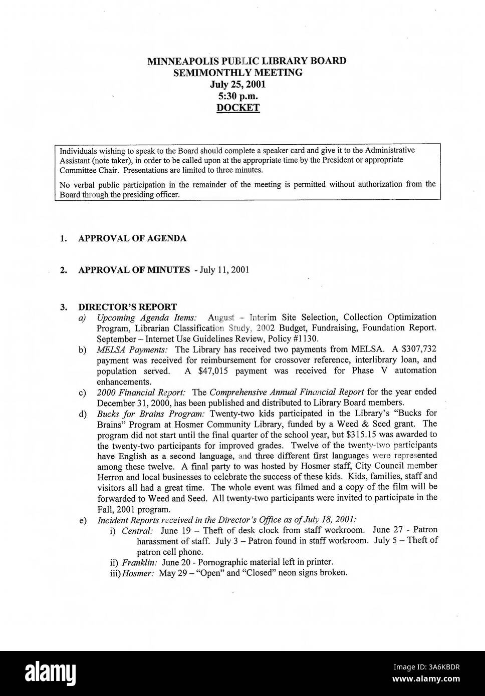Minutes from the 2001 Minneapolis Public Library Board document ...