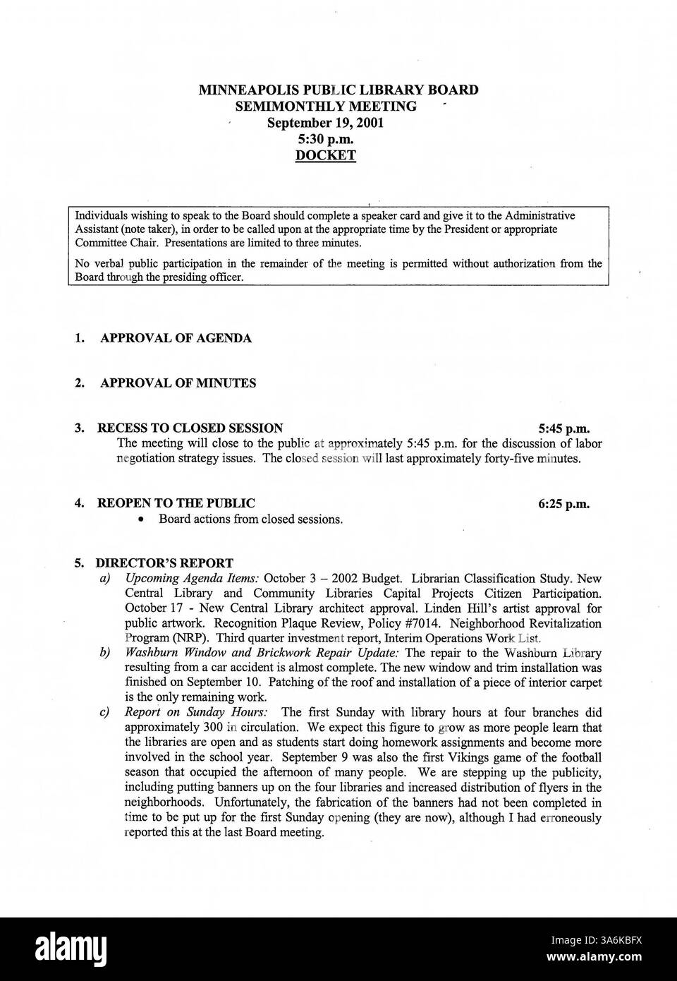 The 2001 minutes of the Minneapolis Public Library Board include key ...