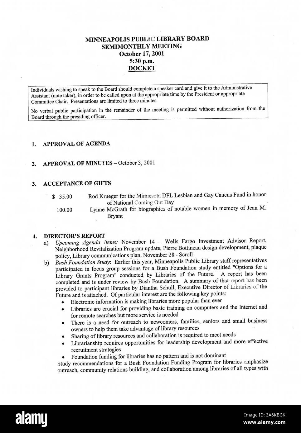 The 2001 minutes from the Minneapolis Public Library Board focus on ...