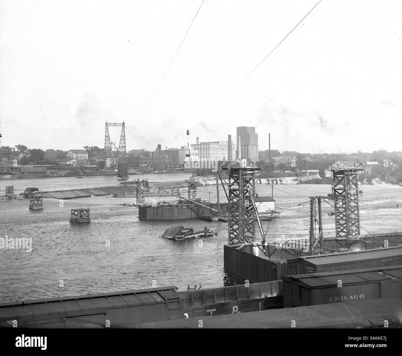 This image shows the laying of foundations for the Third Avenue Bridge ...