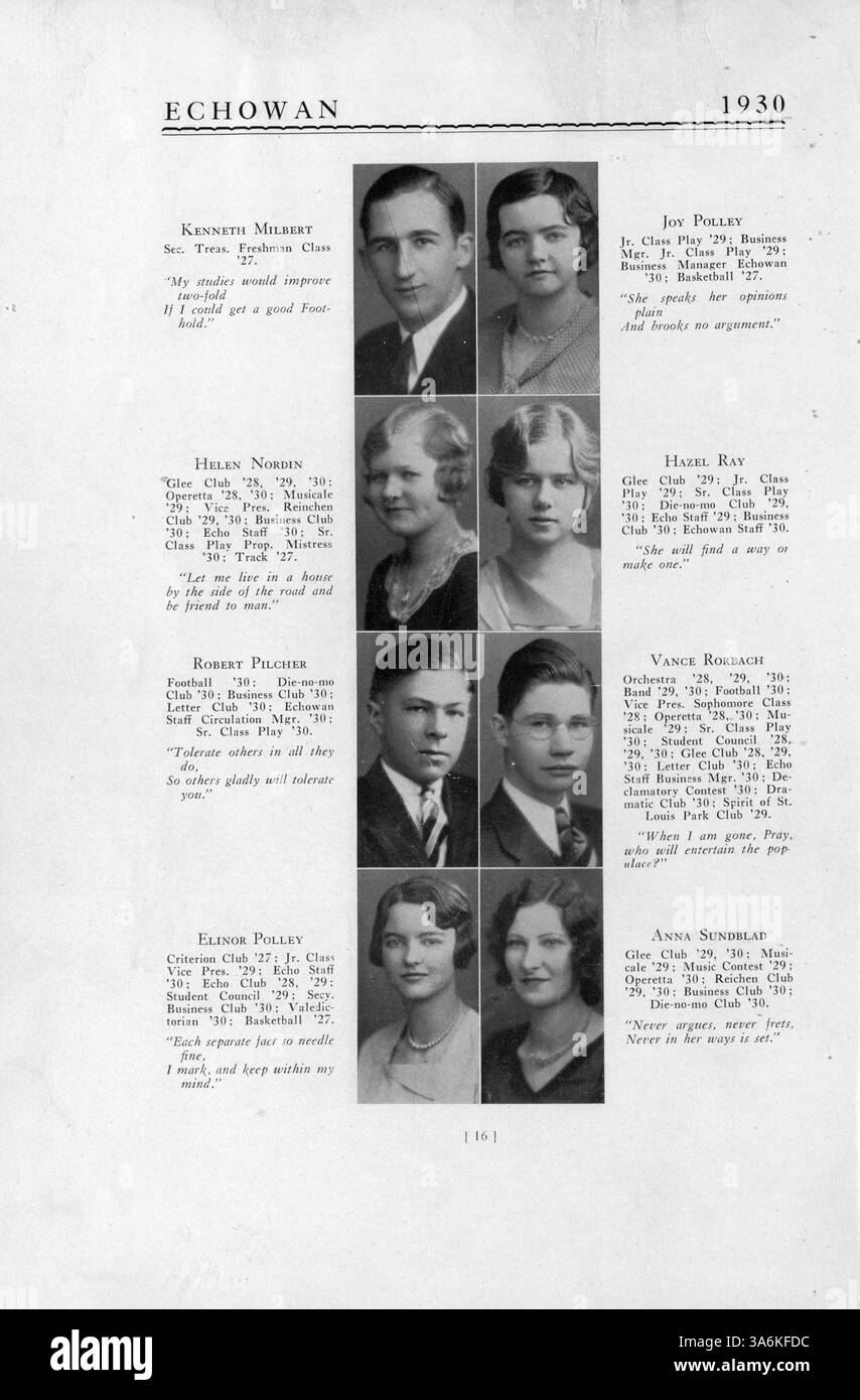 The 1930 Echowan yearbook from St. Louis Park High School showcases the ...
