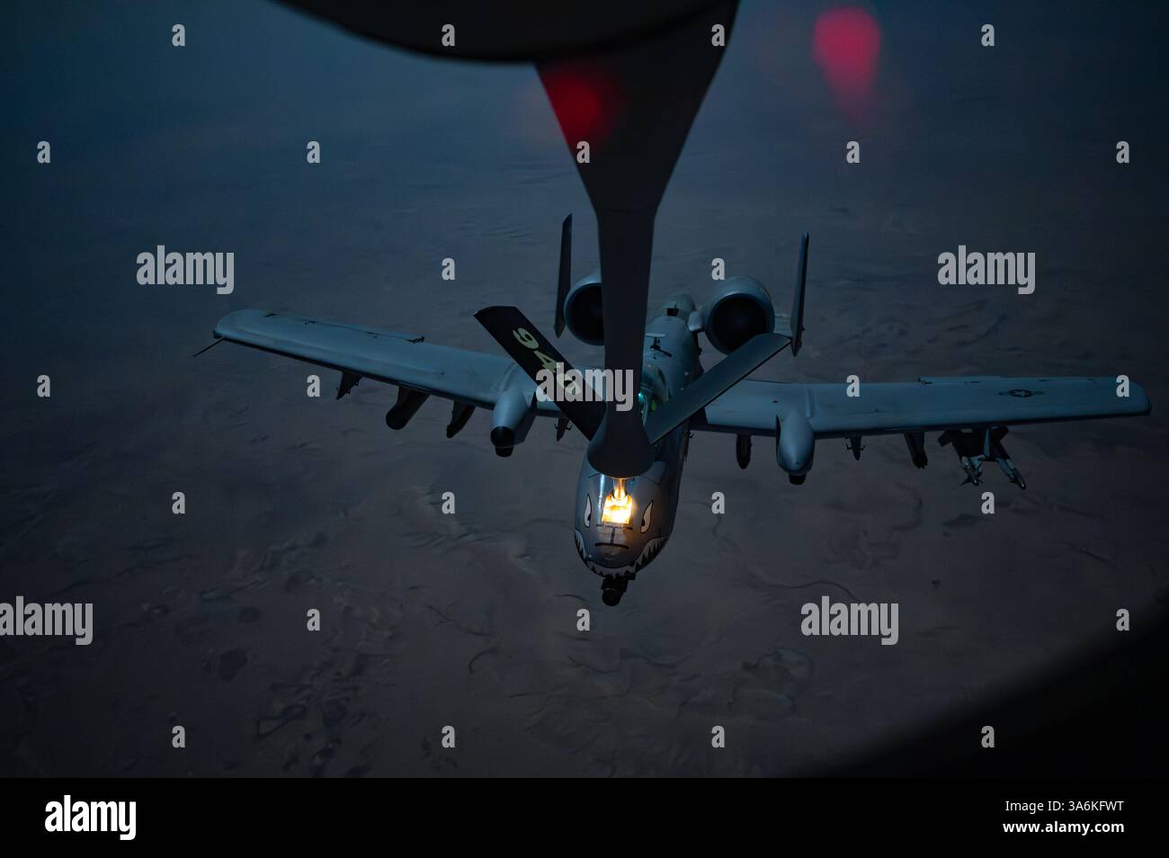 A U.S. Air Force A-10 Thunderbolt II prepares to be refueled over the U.S. Central Command area ...