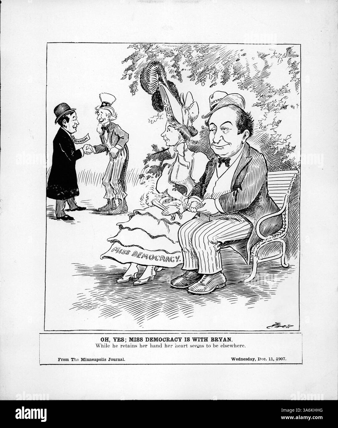 This political cartoon depicts miss democracy hi-res stock photography ...