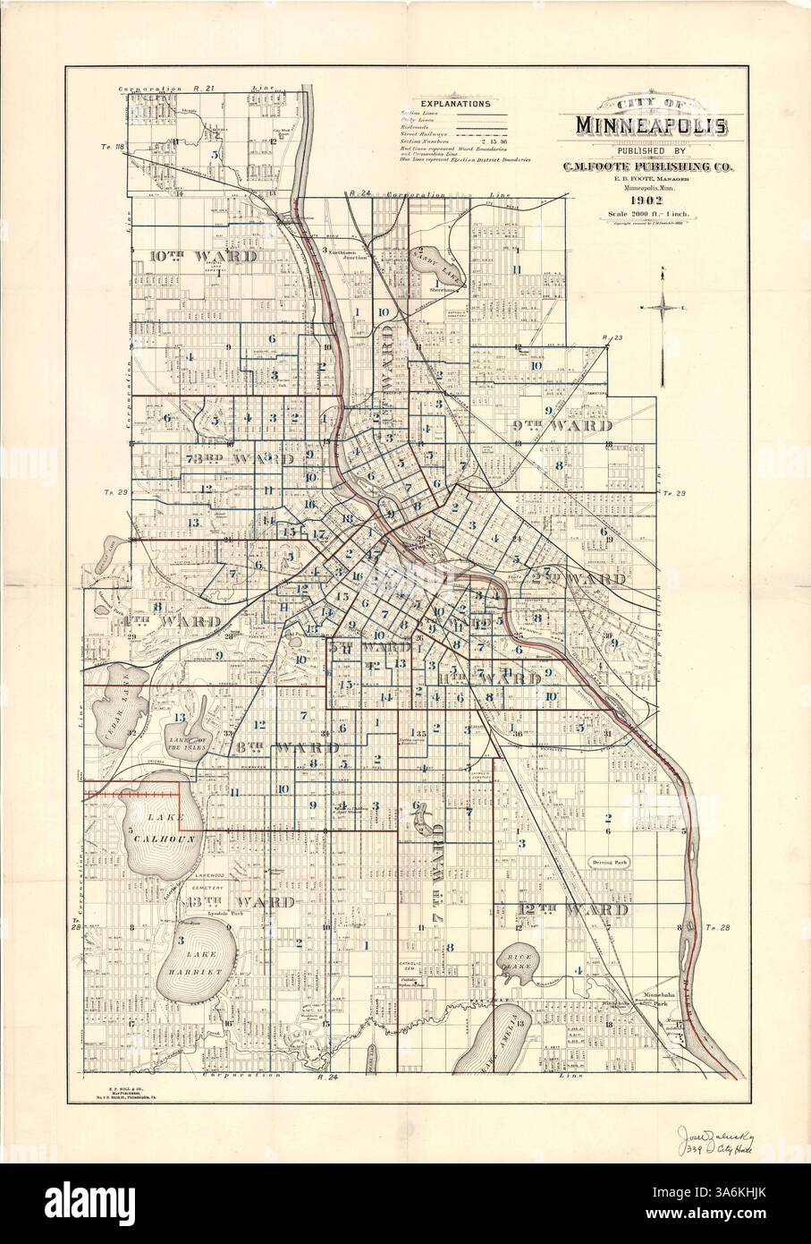 This historical map of Minneapolis details wards, election districts ...