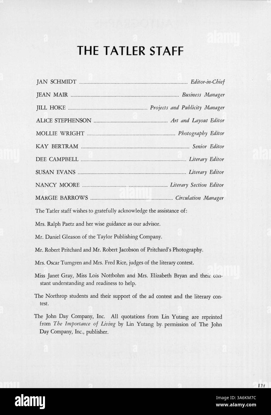 The 1959 'Tatler' yearbook from Northrop Collegiate records academic ...