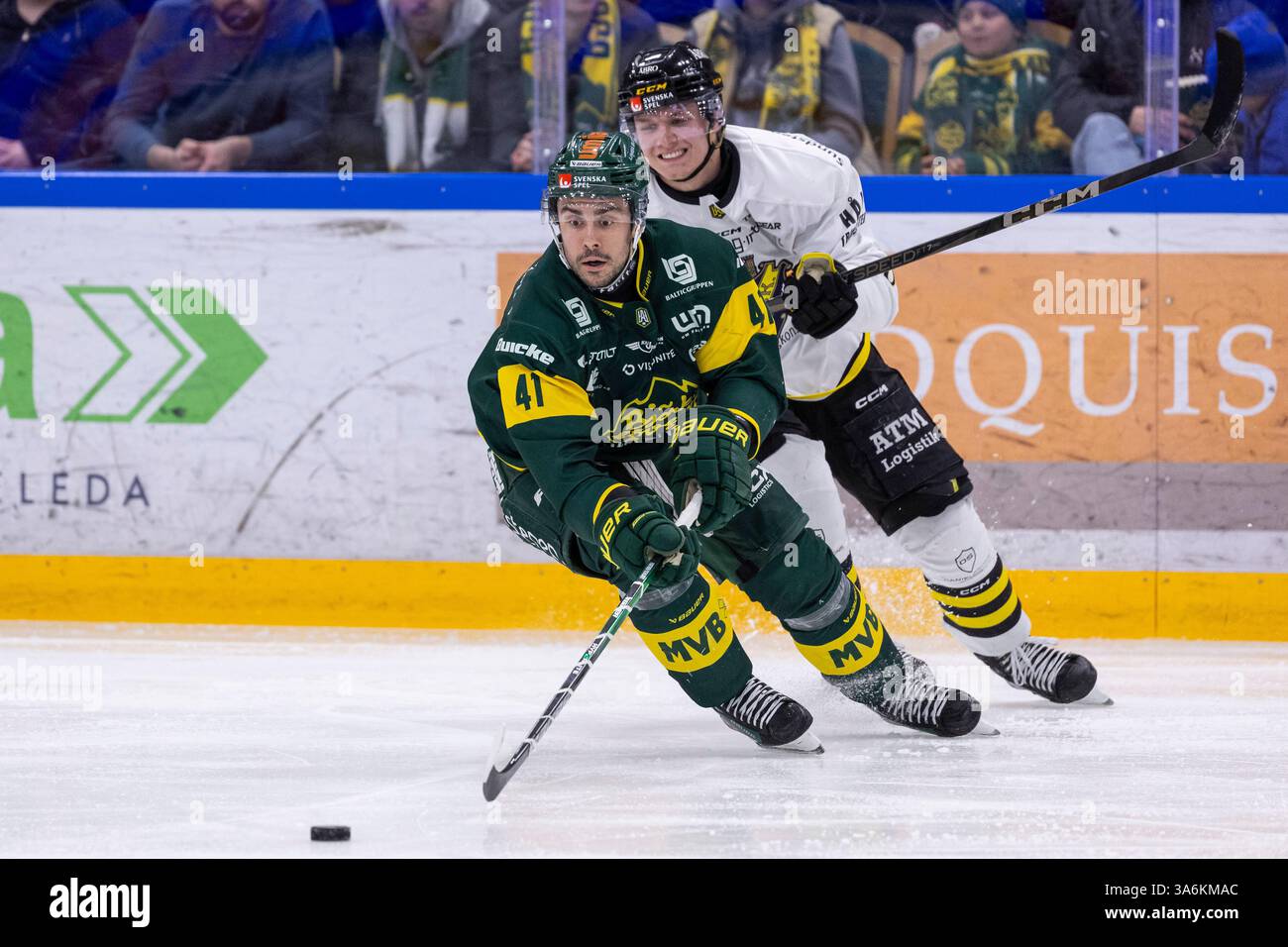 250325 Björklövens Maxime Fortier och AIKs Tom Hedberg under ...