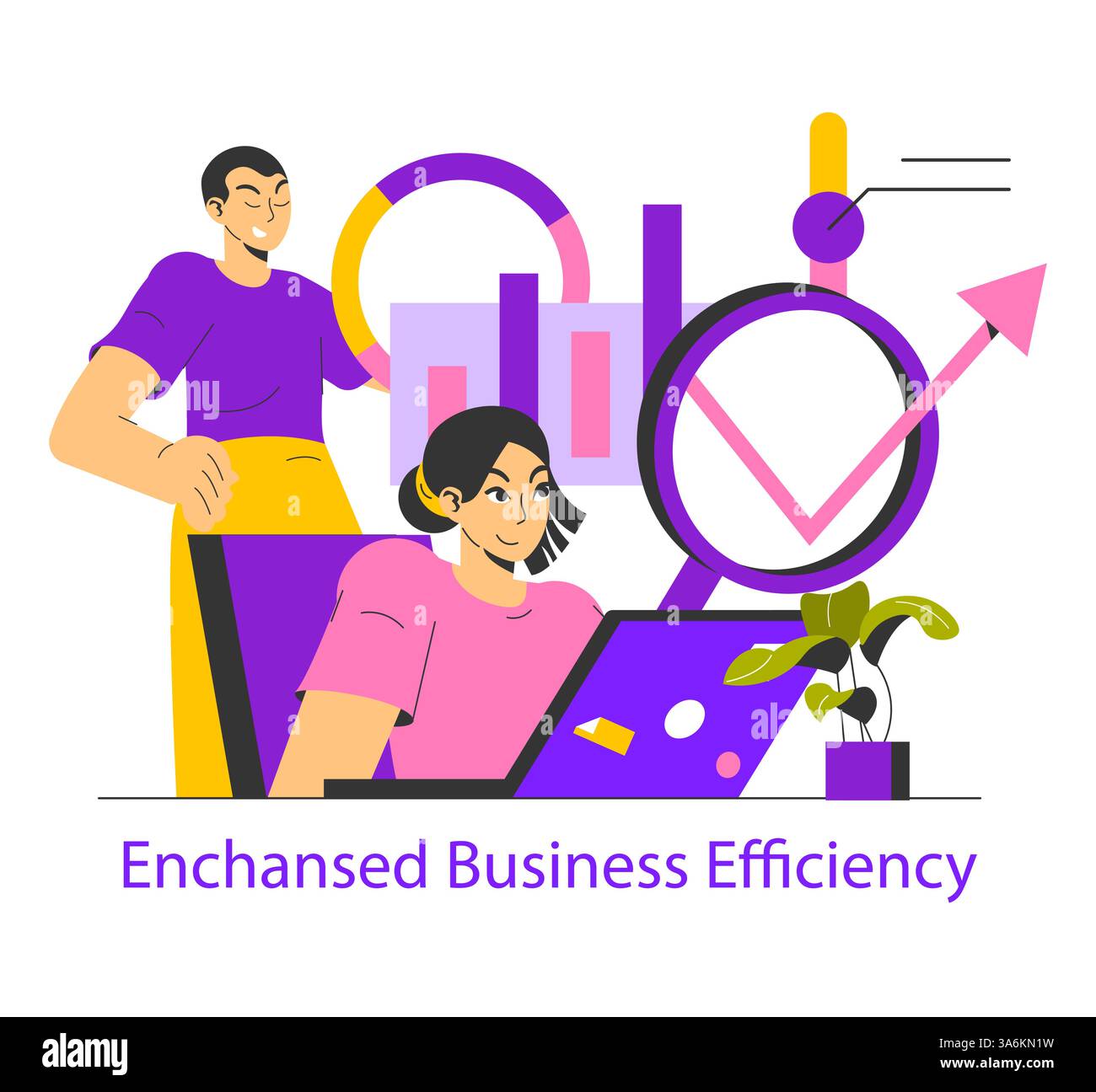 Business process scaling illustration focused on enhanced efficiency ...