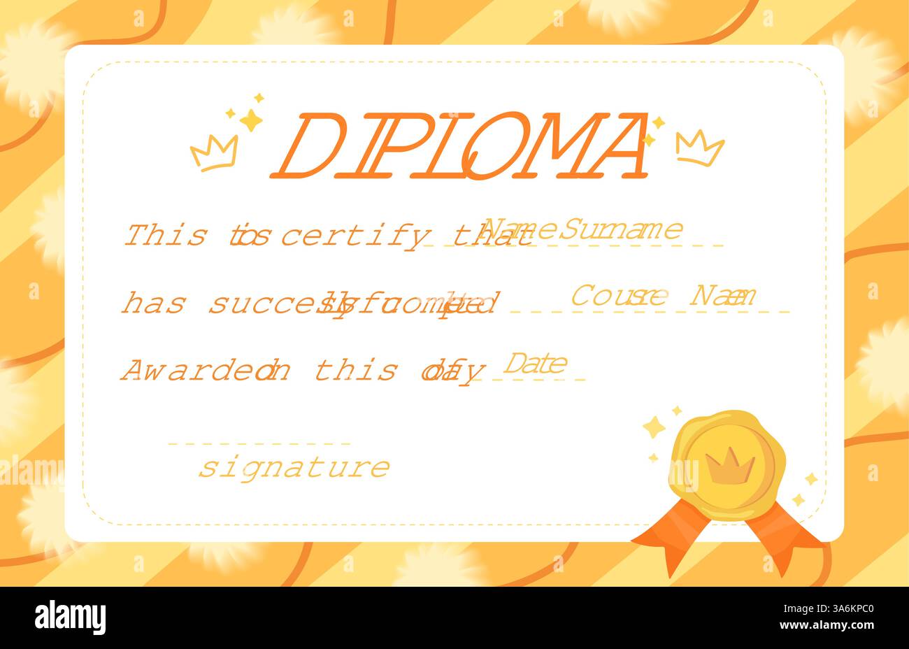 Kids Diploma Certificate Orange Crown Theme Stock Vector Image & Art ...