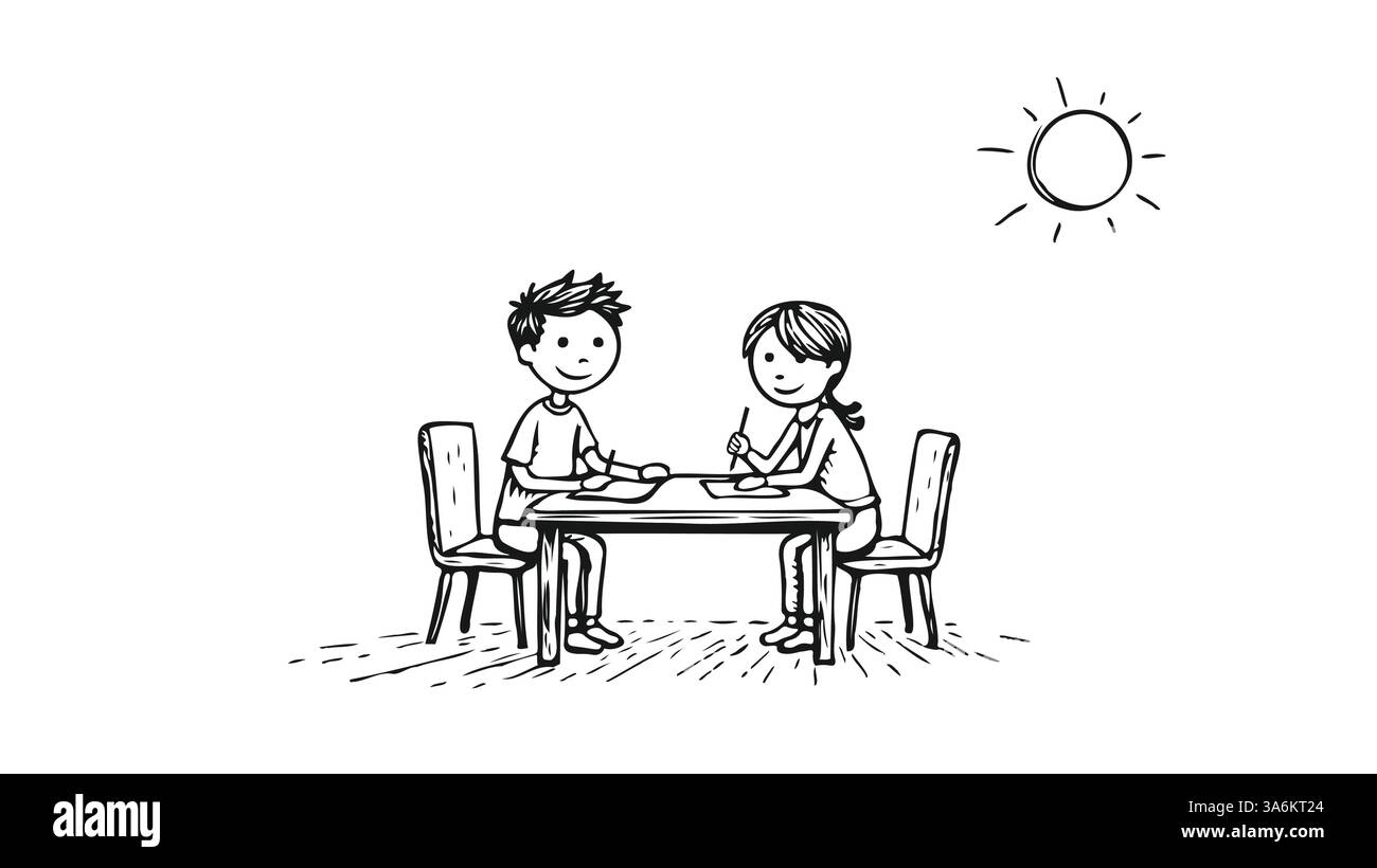 Girl boy fun table home Cut Out Stock Images & Pictures - Alamy